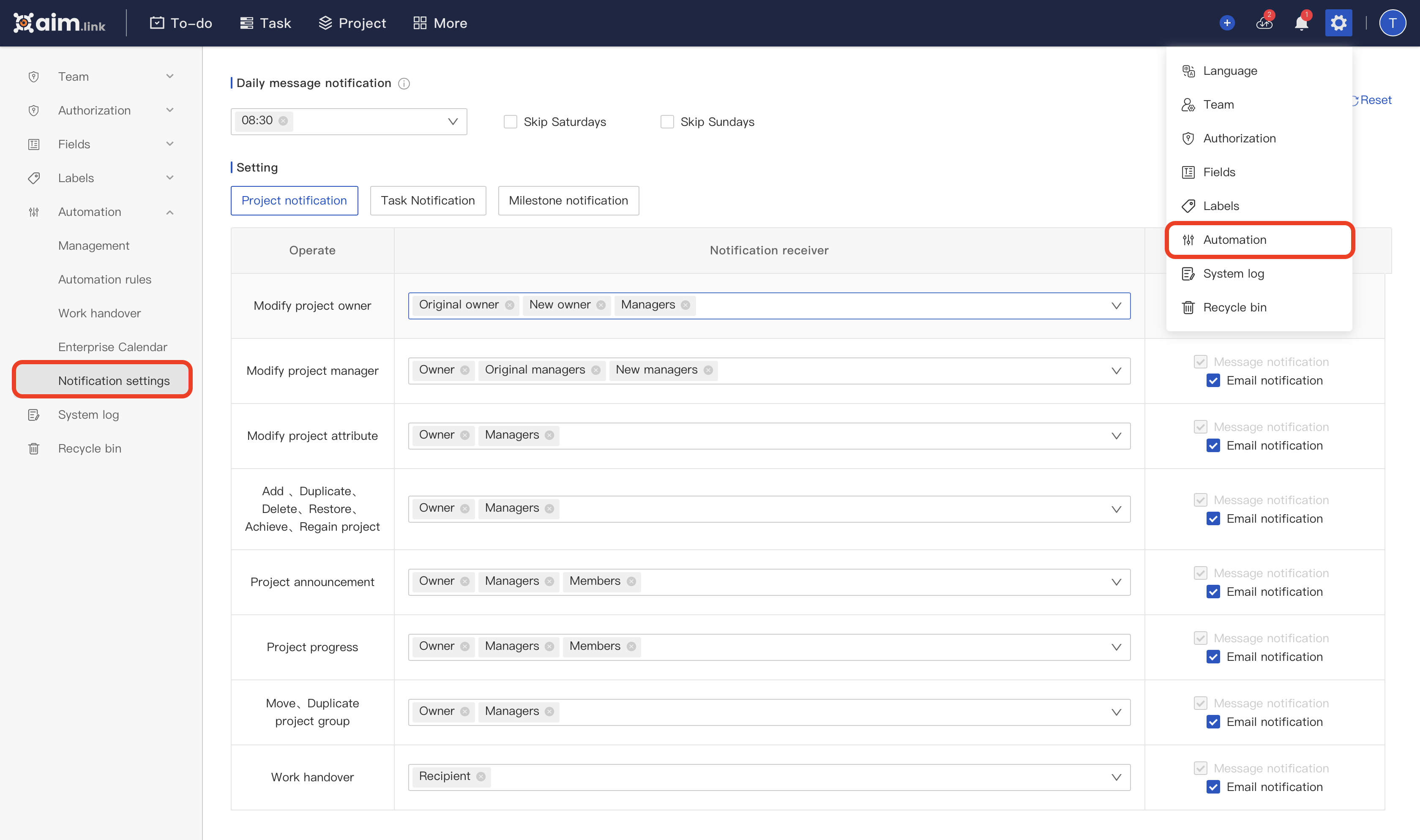 Notification-aim.link-Help center