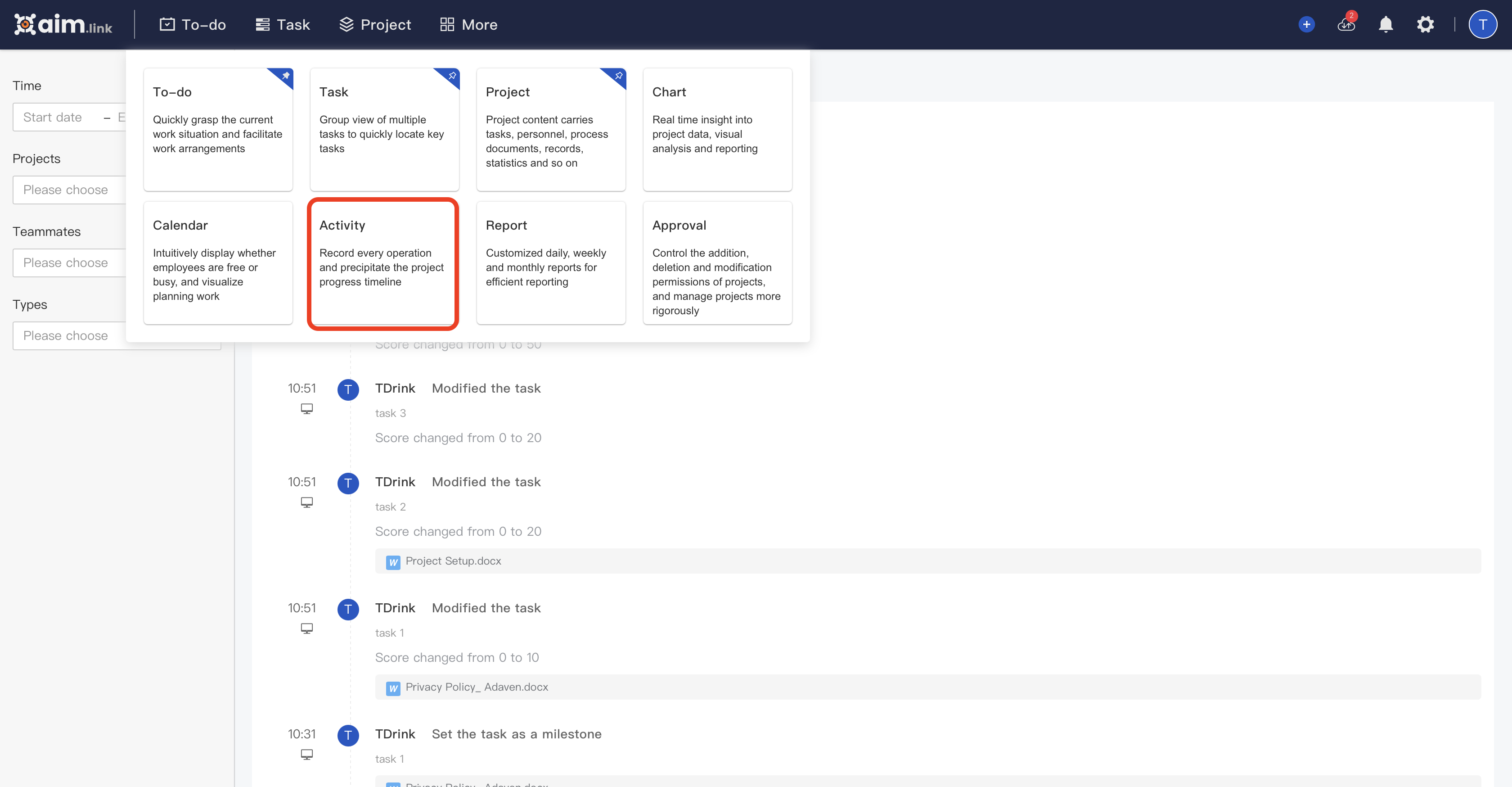 Project Dynamics & System Logs-aim.link-Help center