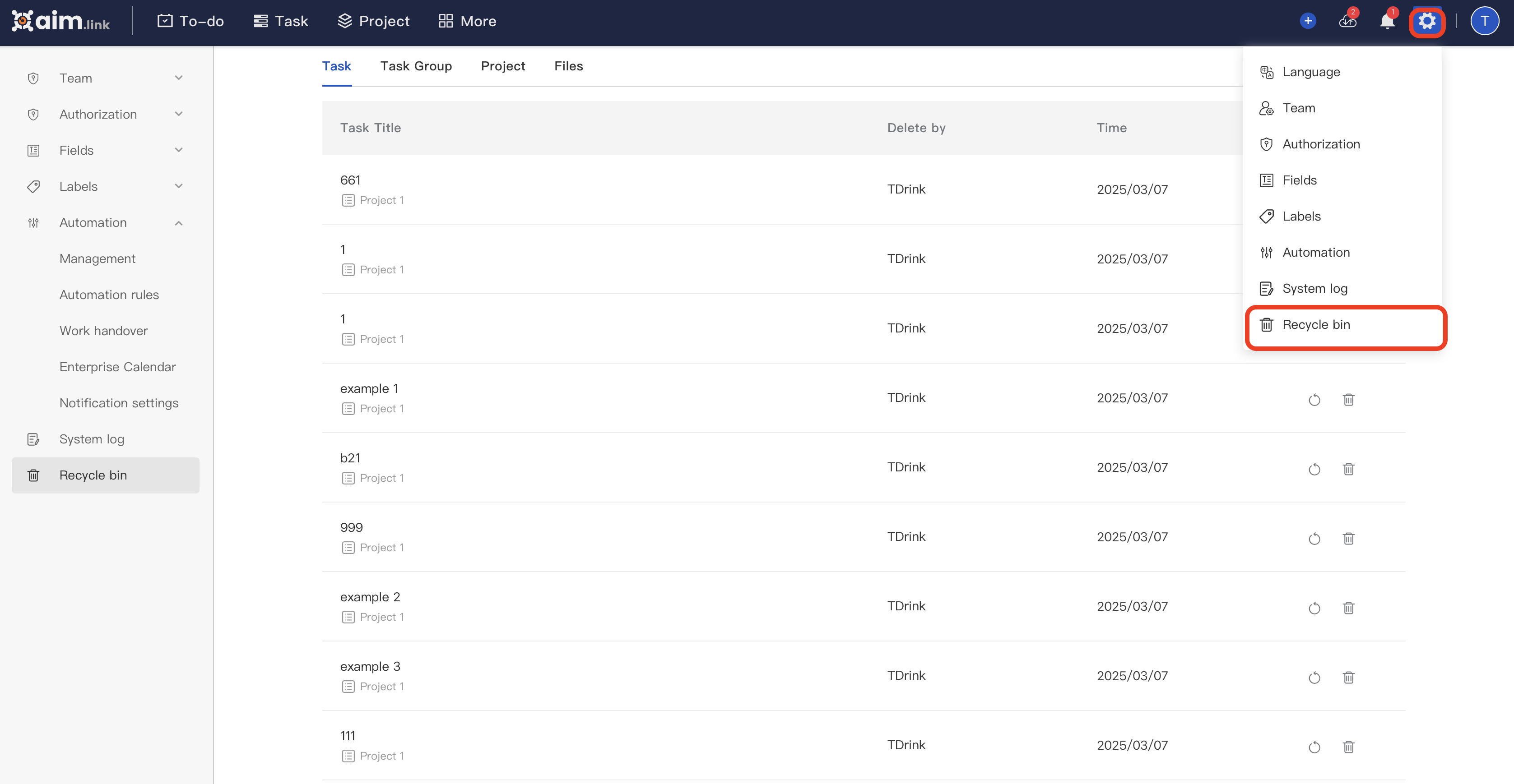 Recycle Bin-aim.link-Help center