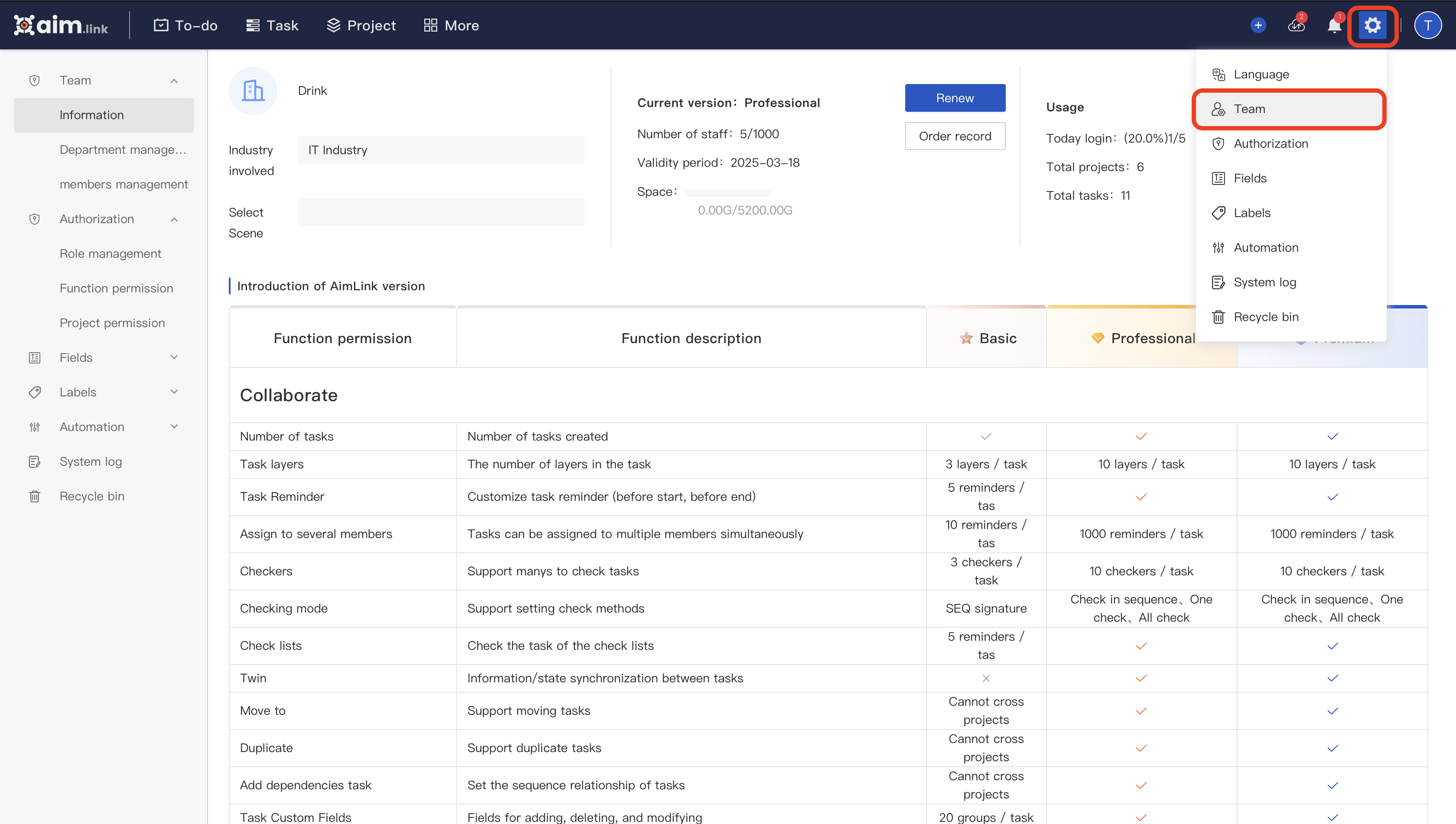 Team permission management-aim.link-Help center