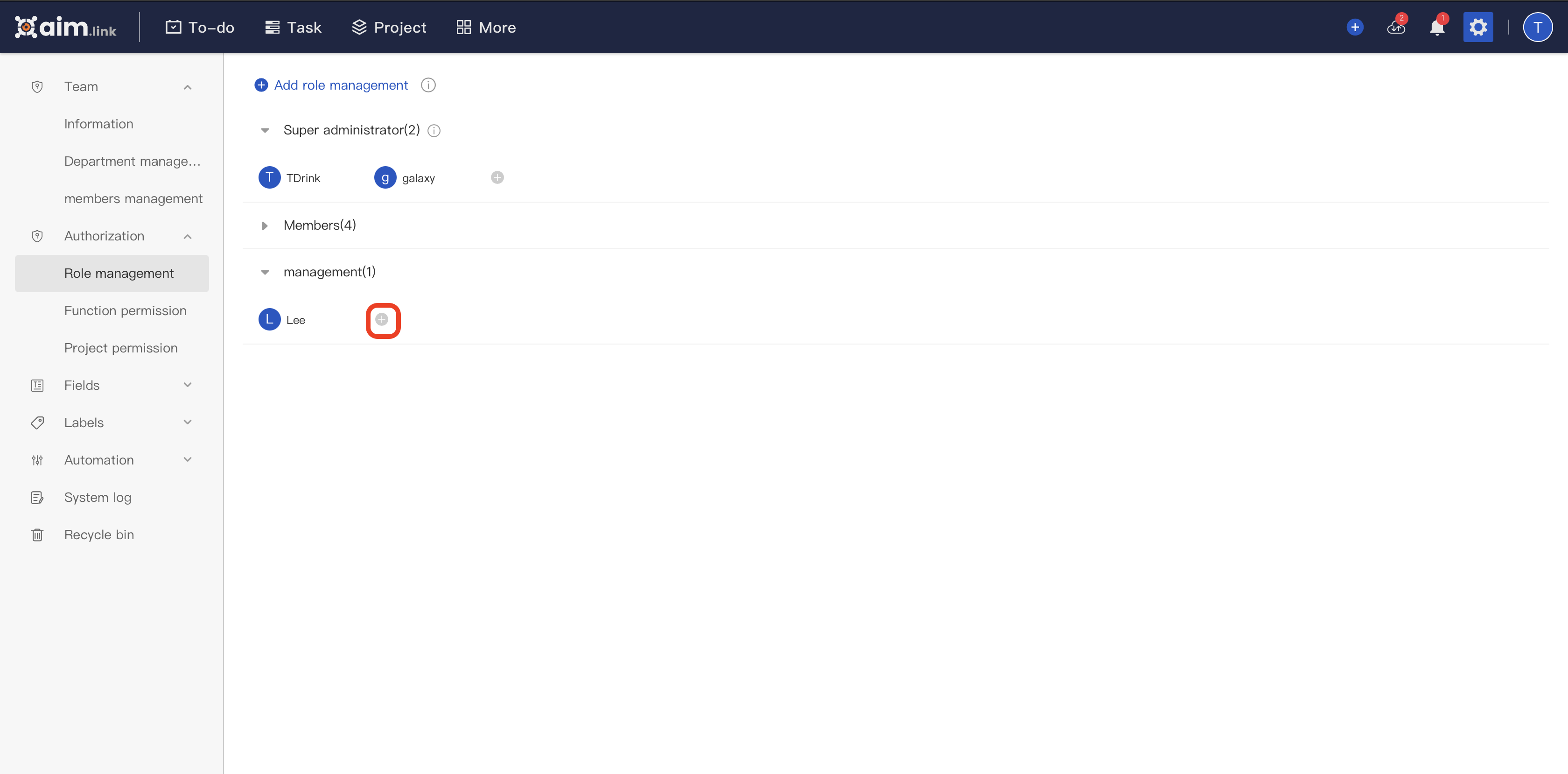Team permission management-aim.link-Help center