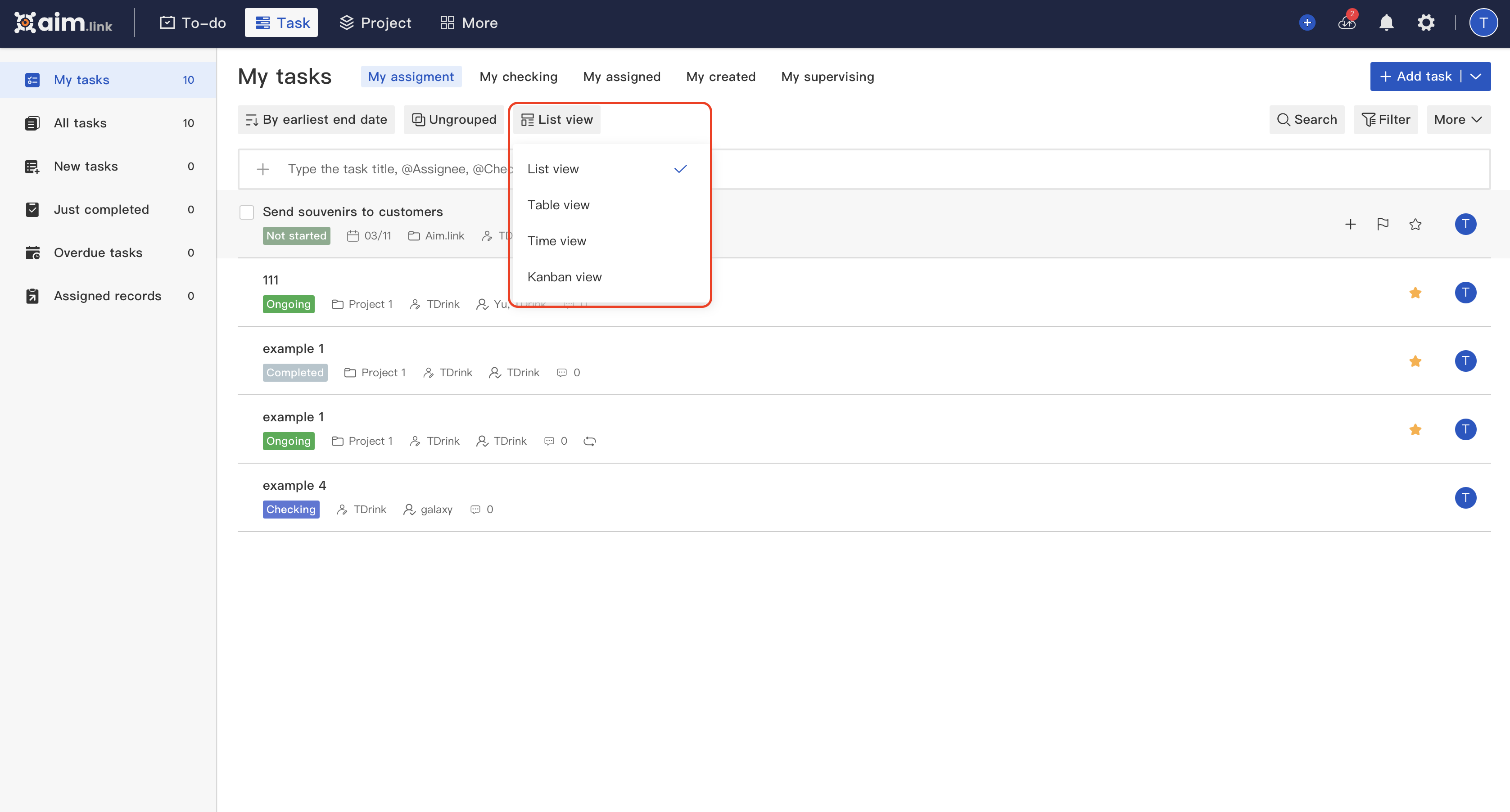 Task View-aim.link-Help center