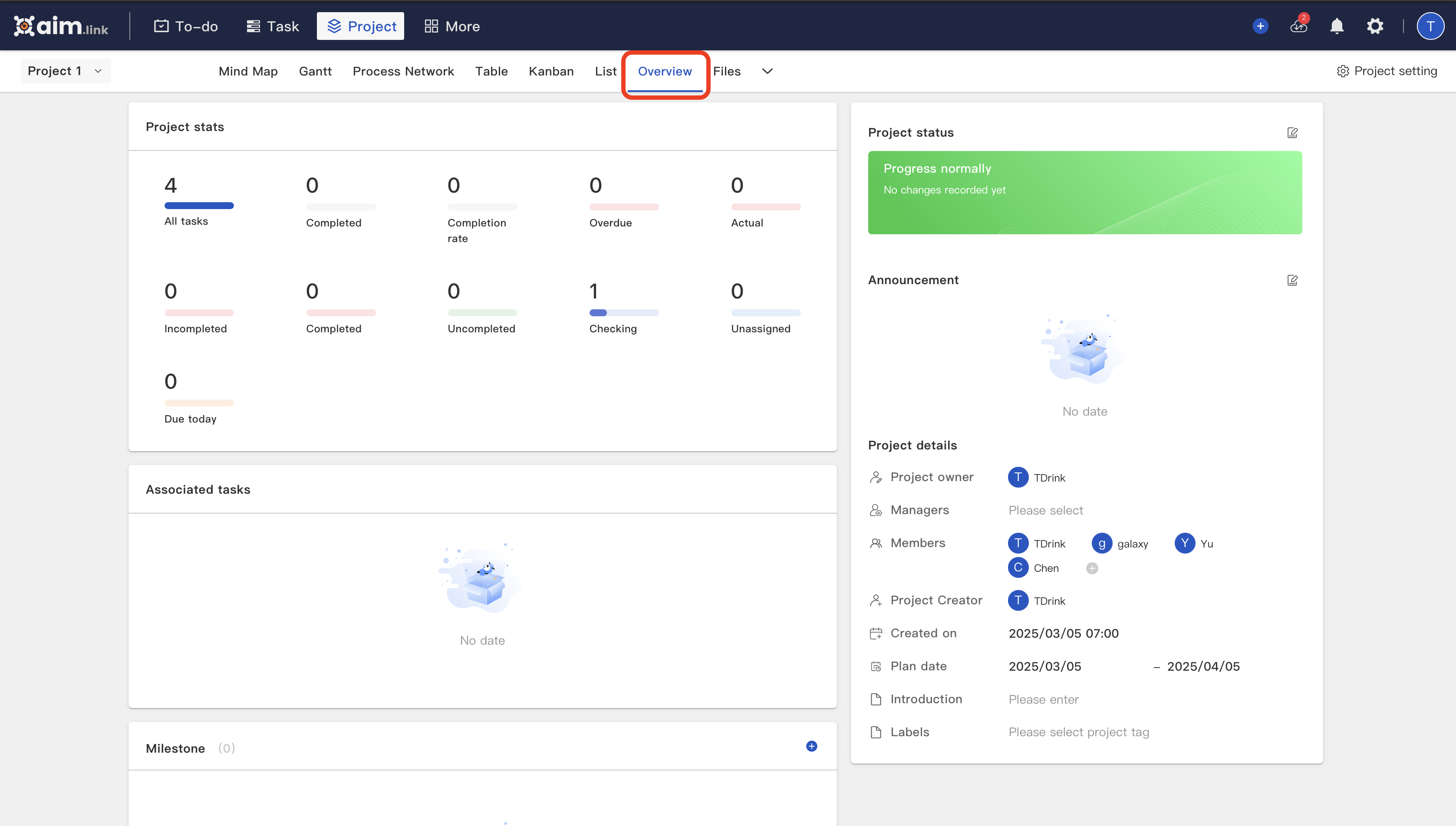 Project Overview & Milestones-aim.link-Help center