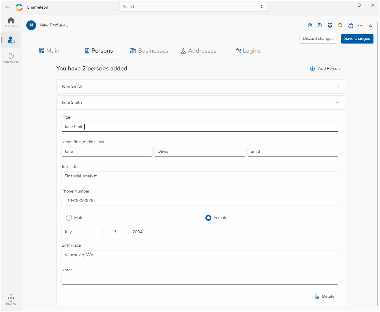 Profile Persons-Chameleon Mode
