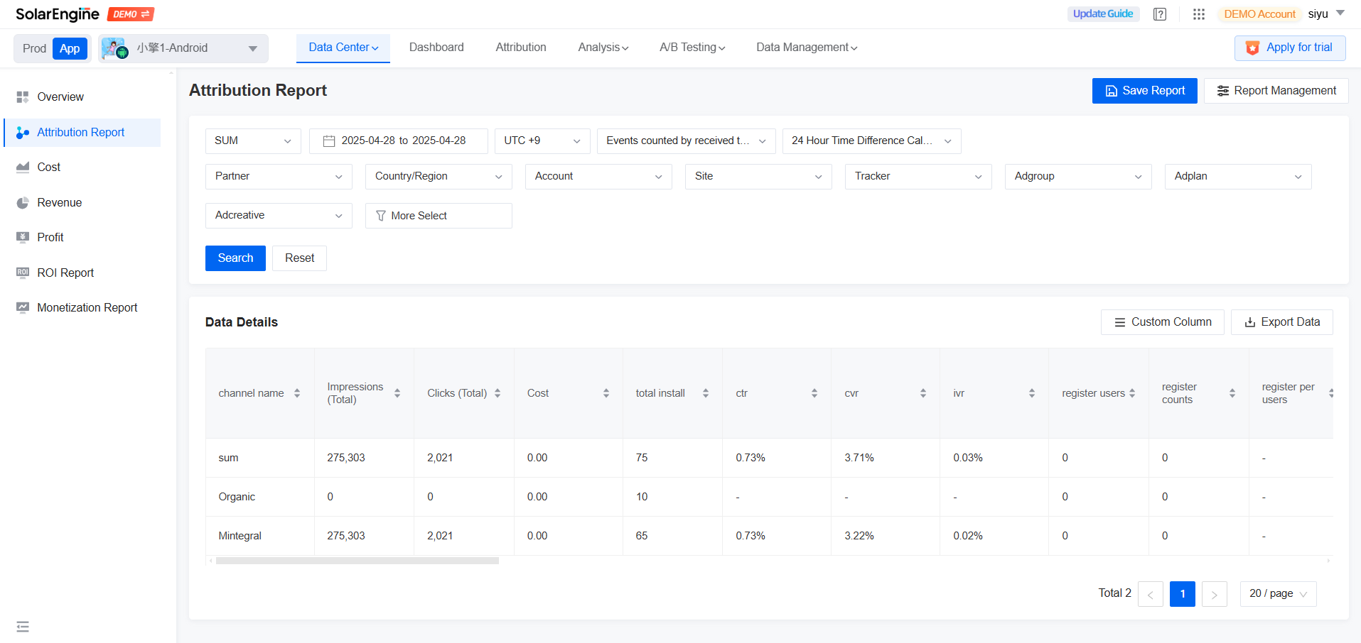 Attribution Report-SolarEngine Help Center | Documentation & Support