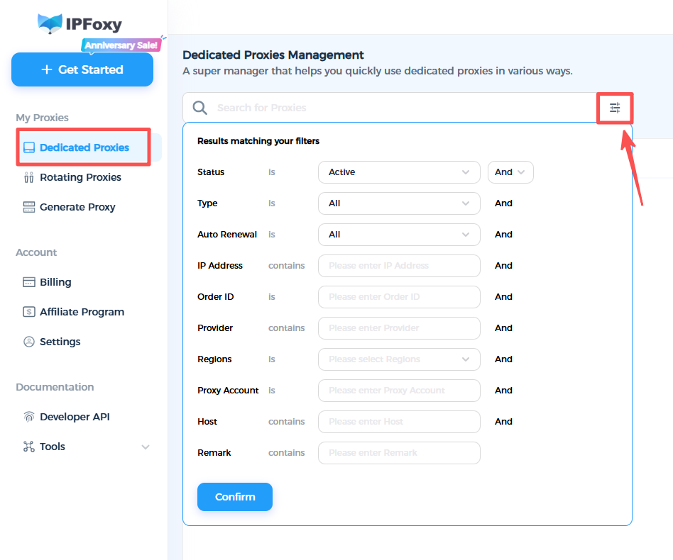 Advanced Filter Feature-IPFoxy Help Center: Proxy Setup Guides