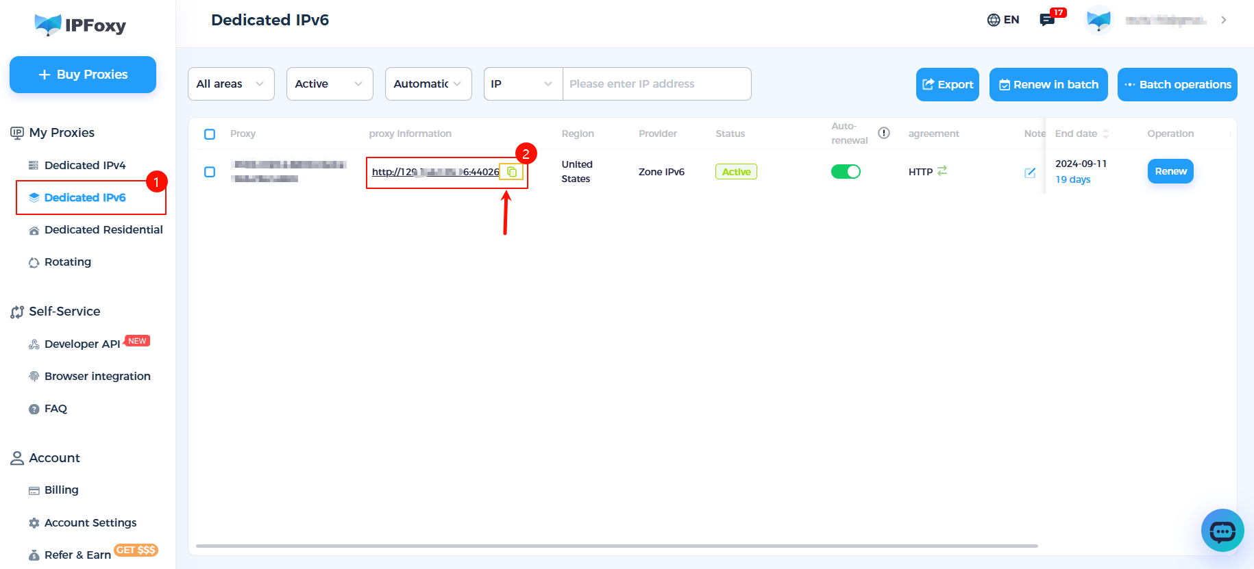 How To Getcopy Proxy Information Ipfoxy Help Center Proxy Setup Guides