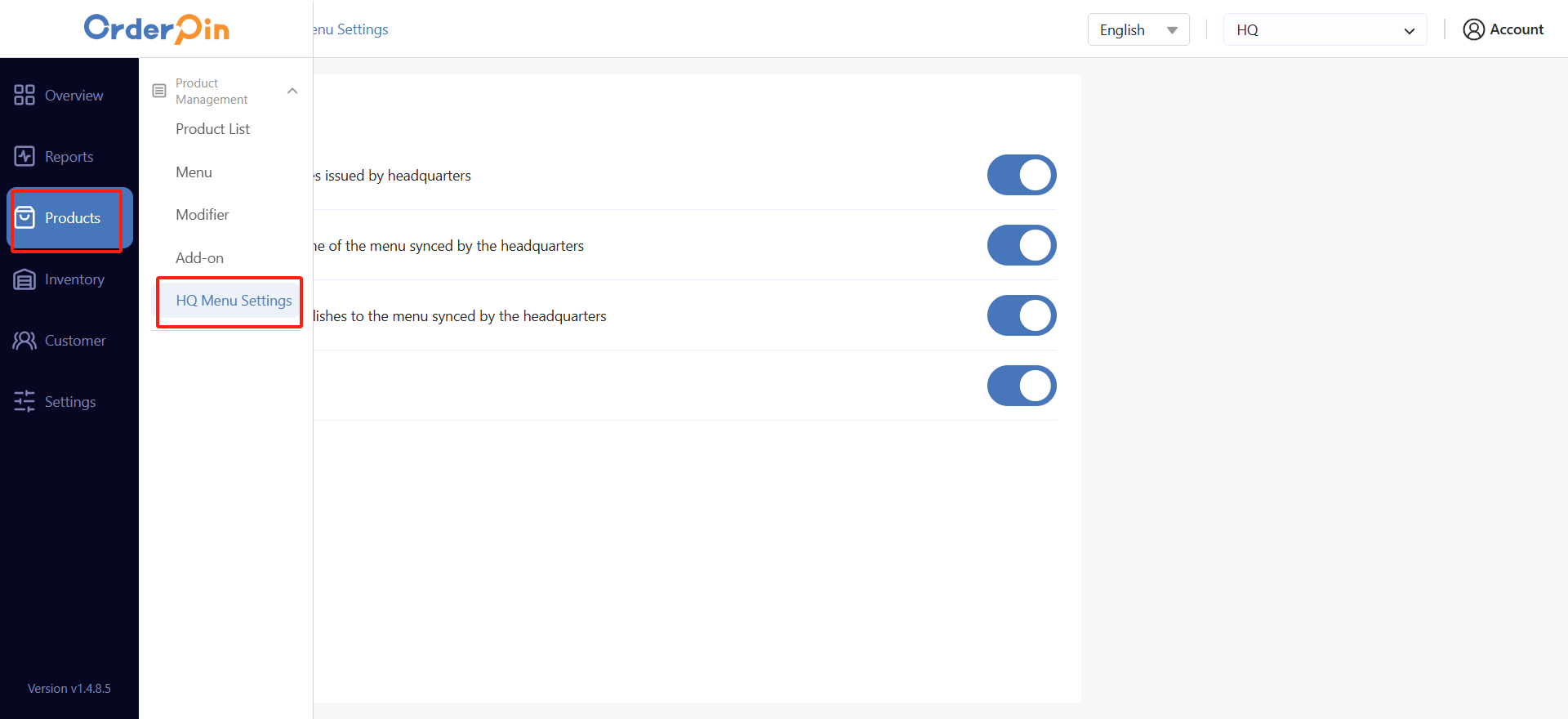 HQ Menu setting-OrderPin All-in-One Restaurant POS -- Help Center