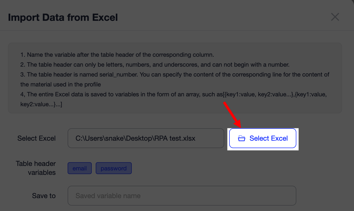 Import Data from Excel-RPA User Guide - AdsPower