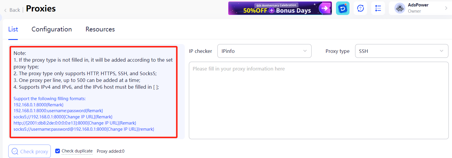 Proxies: Add, Check, Filter-Help Center - AdsPower