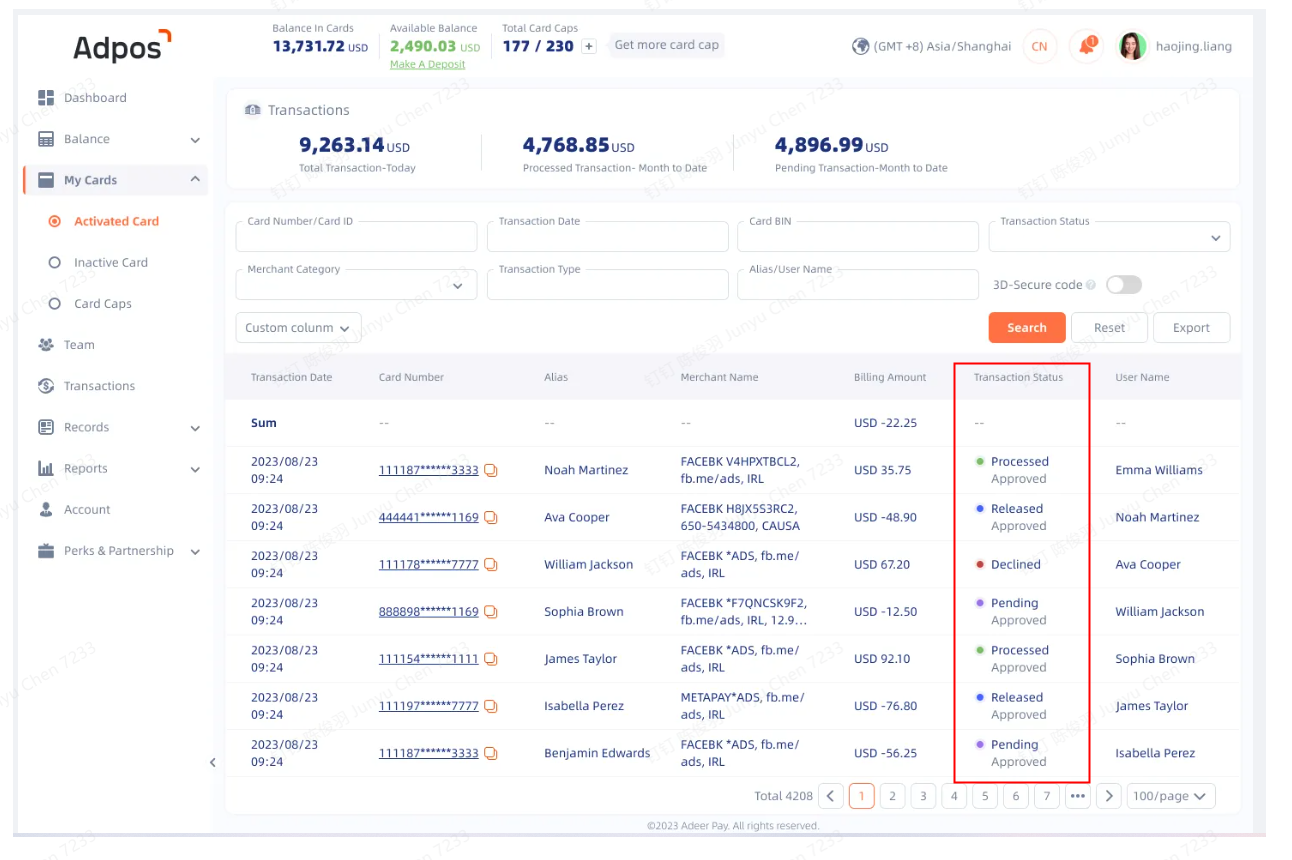 Transaction status-Adpos Help Document