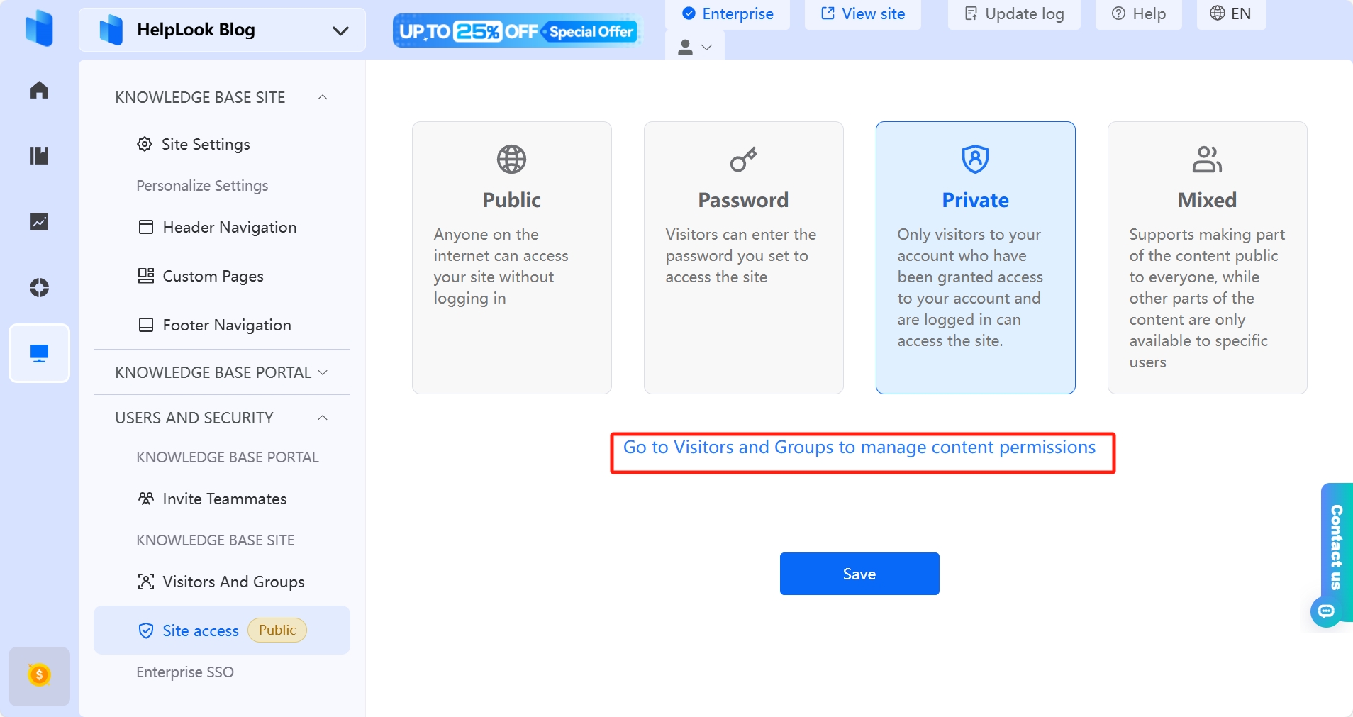 How to set up the site for Private Access?-HelpLook | Help Center