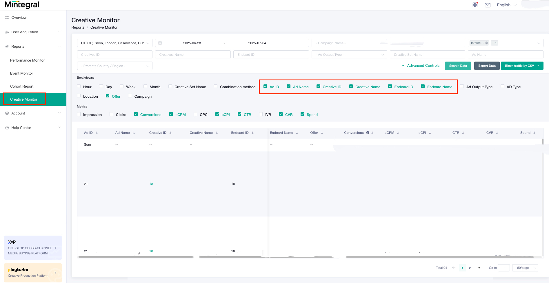 Creative Monitor for analyzing & optimizing ad campaigns on Mintegral's AppGrowth platform