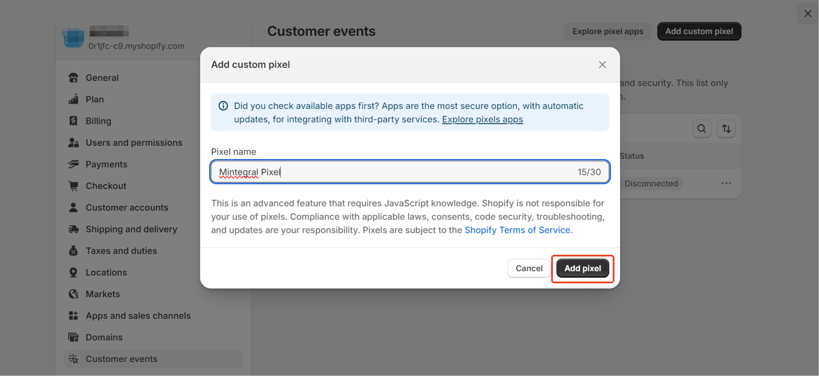 Mintegral Pixel: Shopify Store Integration