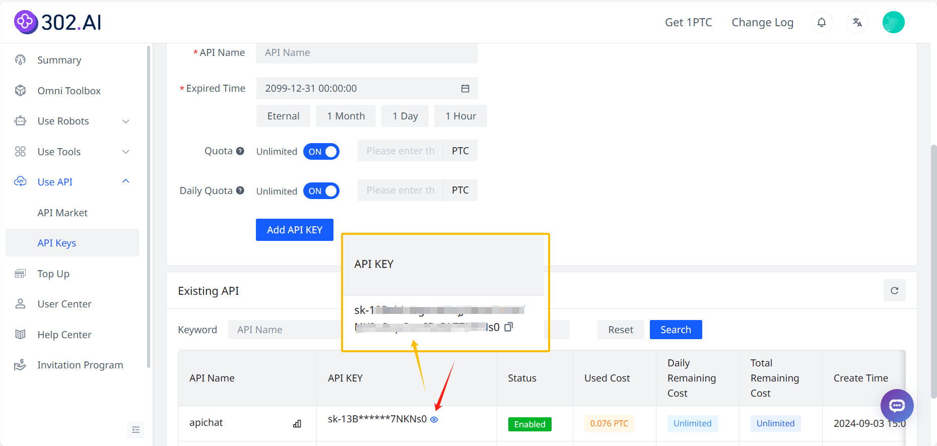 API KEY Management-302.AI| Help Center