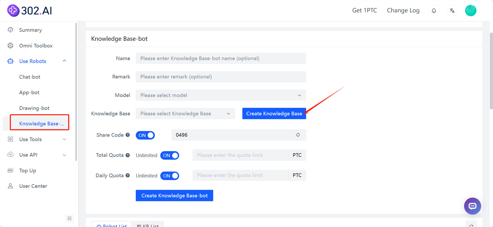 Knowledge Base-bot Creation-302.AI| Help Center
