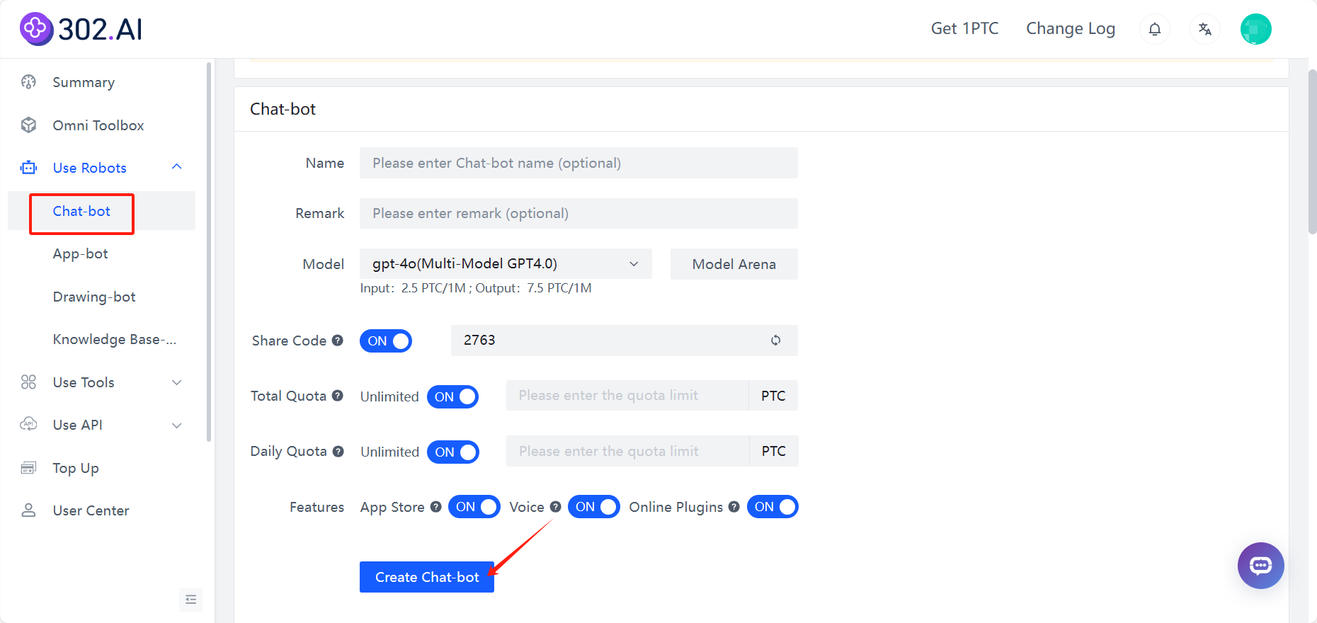 Chat-bot Creation-302.AI| Help Center
