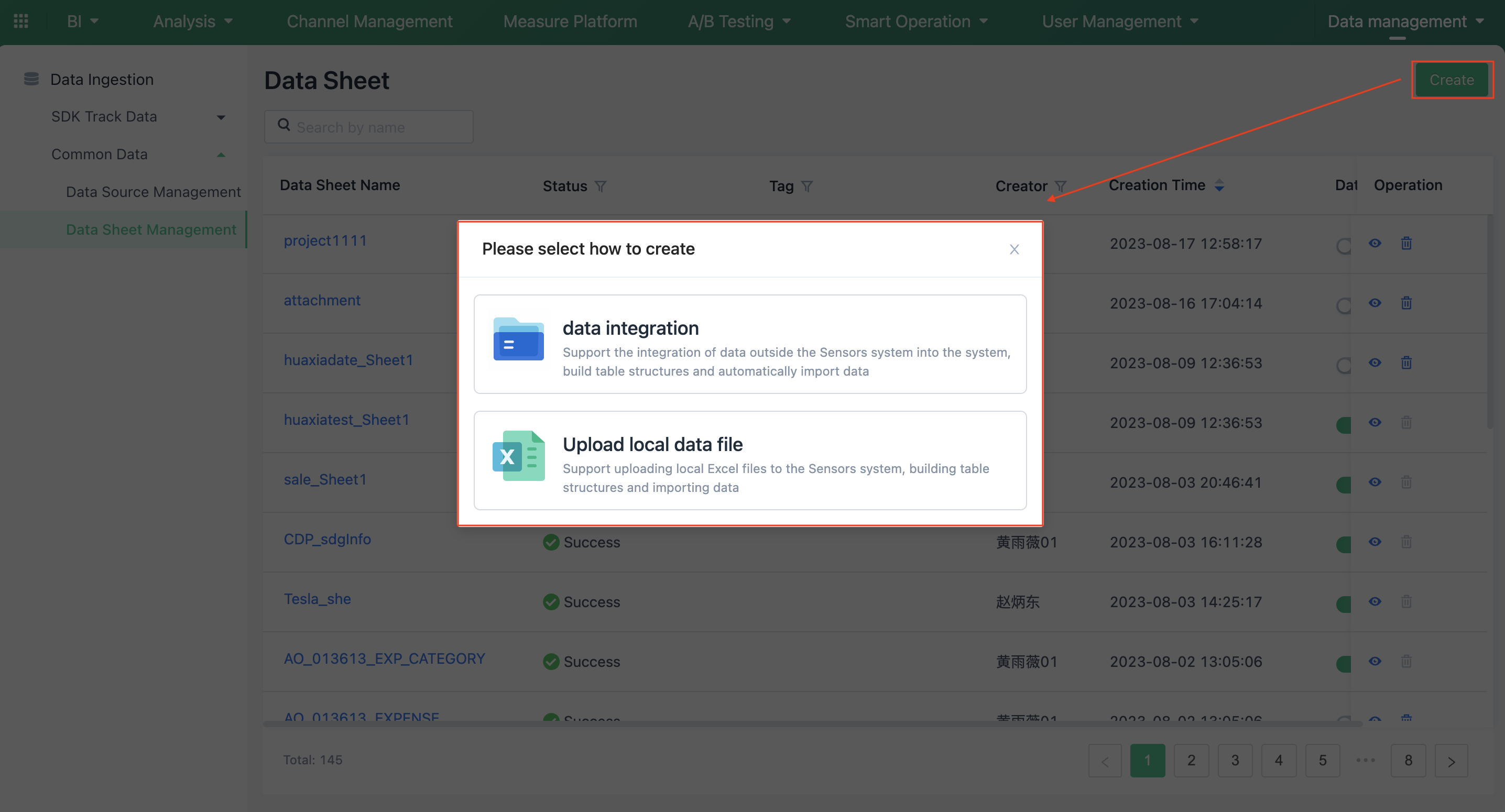 Add external data table-Help Center - Sensors Analytic