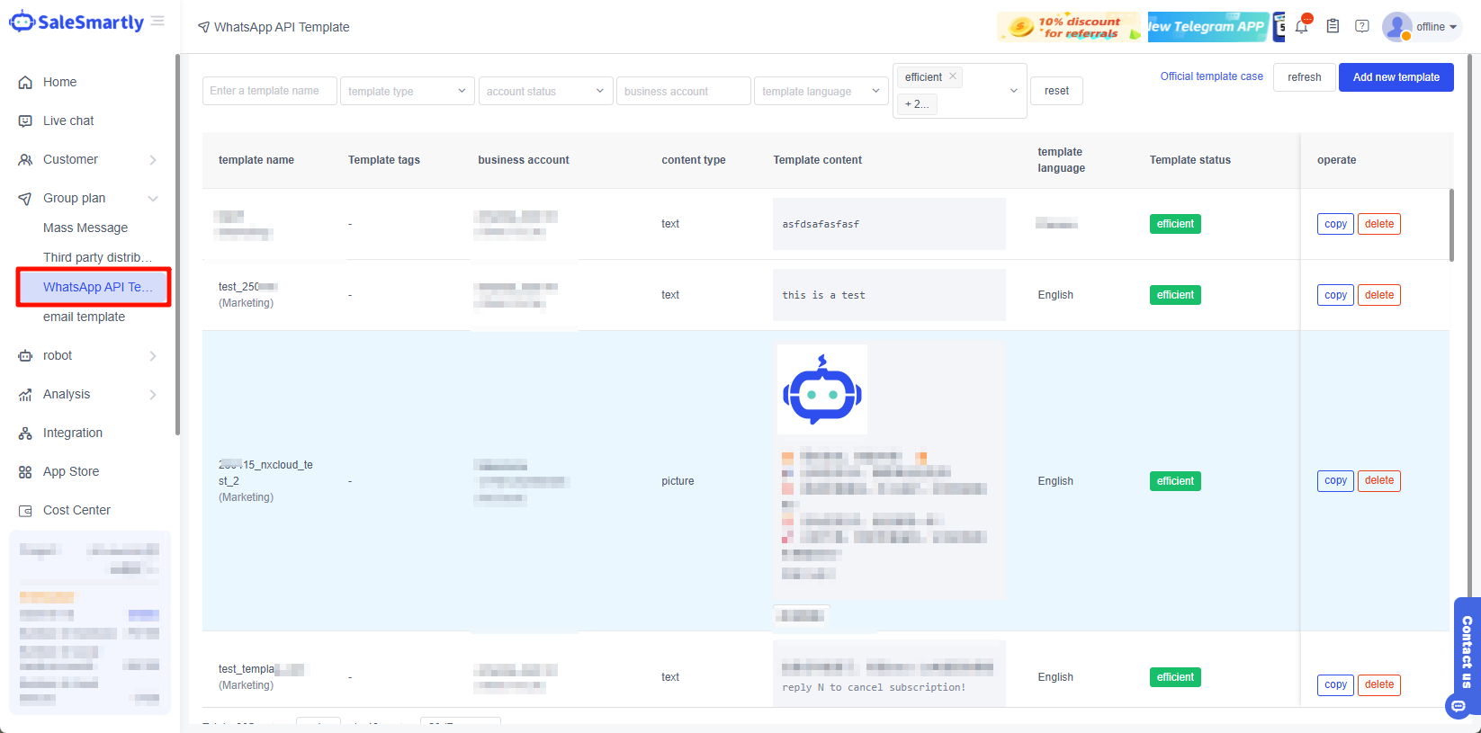 WhatsApp API group messaging template application