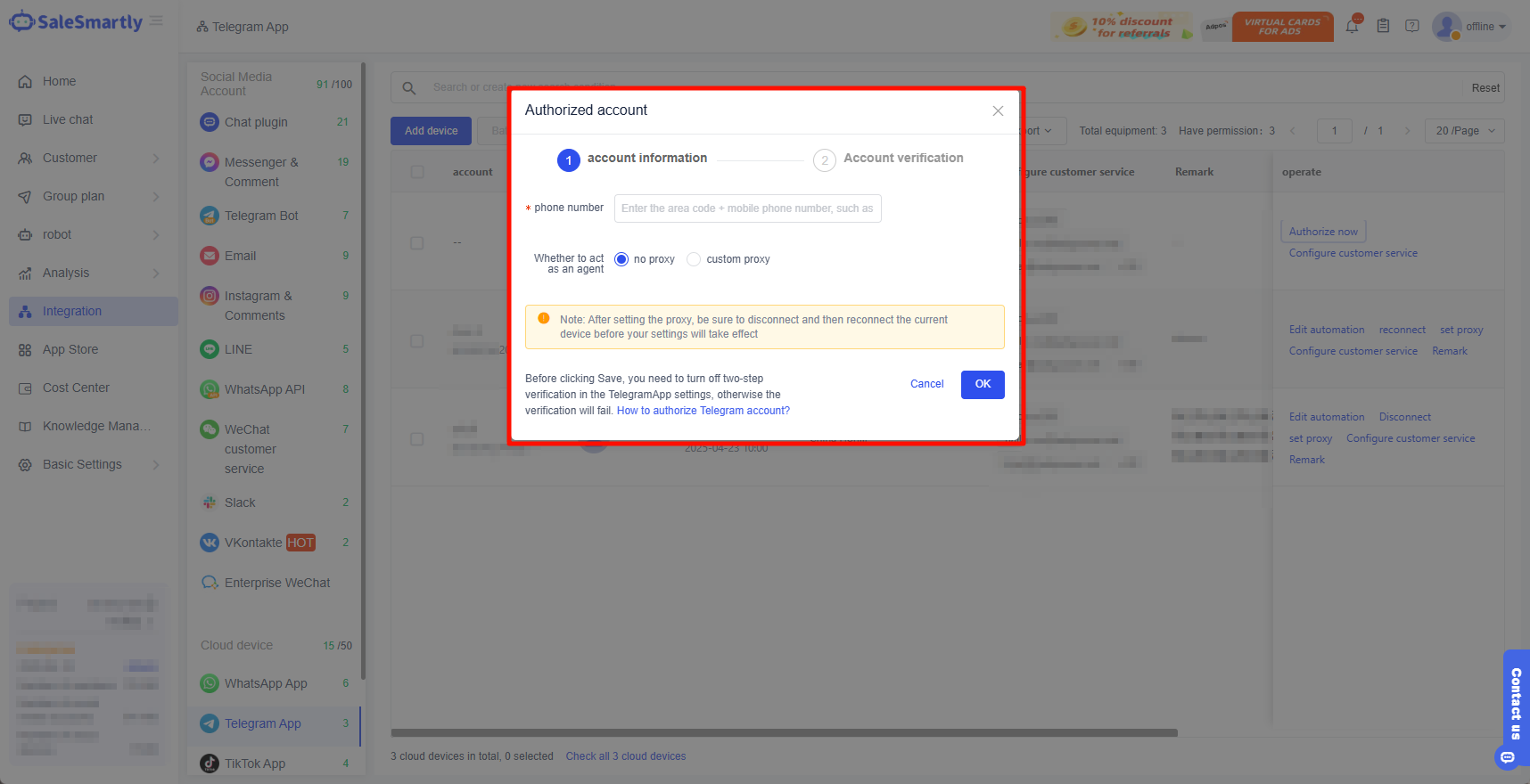 How to integrate Telegram App device?