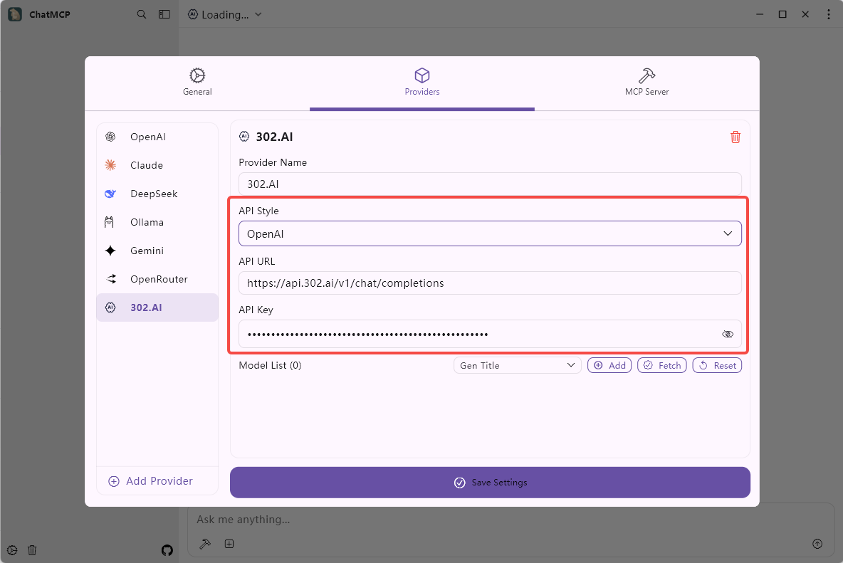 接入到ChatMCP-302.AI 帮助中心